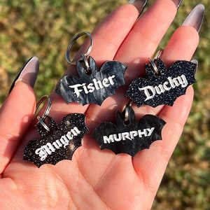 Custom Bat Pet ID, Personalized Spooky Pet Tag, Gothic Bat Acrylic Pet ...