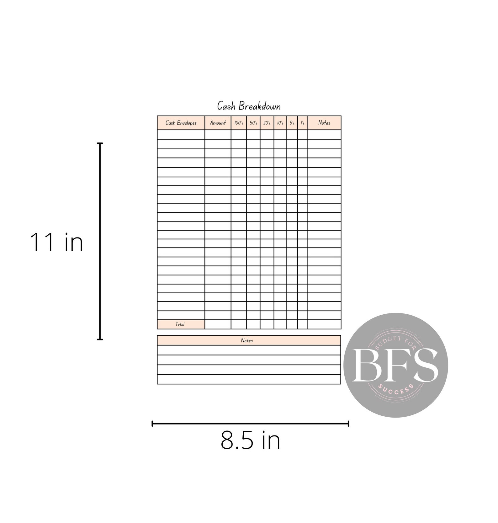 Printable Cash Breakdown Sheets | Planner Sheets | Planner Inserts ...