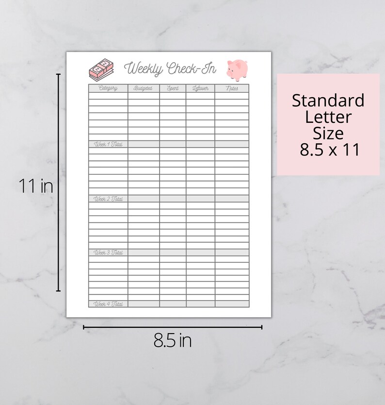 Printable Weekly Check in Worksheet | Budget Planner | Variable ...