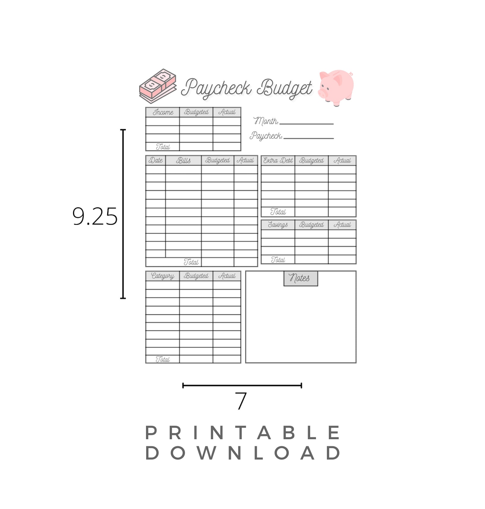 Printable Paycheck Weekly and Bi-weekly Budget Planner Sheet - Instant ...