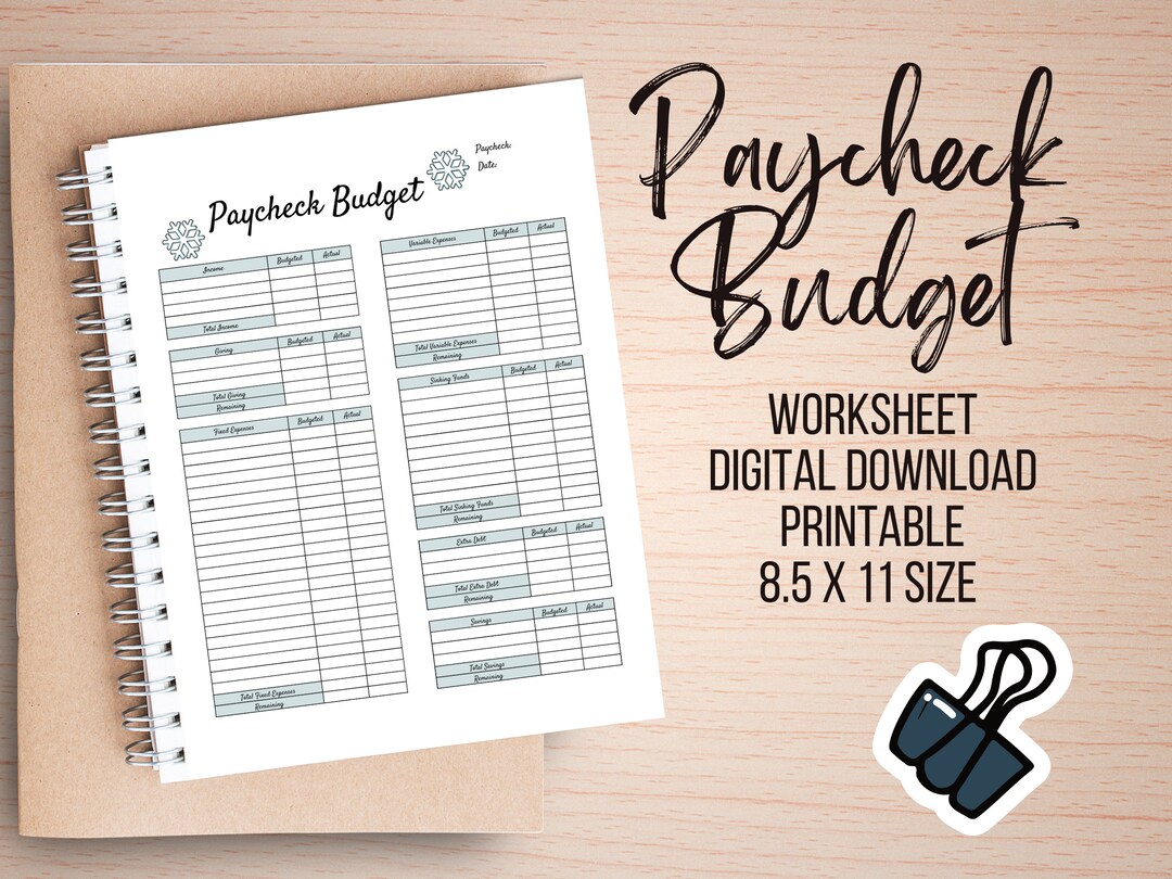 Digital Paycheck Budget Planner Sheet - Instant Download Paycheck ...