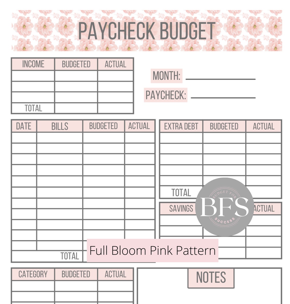 Printable Pink Spring Paycheck Weekly and Bi-weekly Budget - Etsy