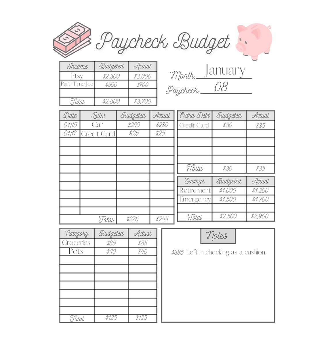 Printable Paycheck Weekly and Bi-weekly Budget Planner Sheet - Etsy