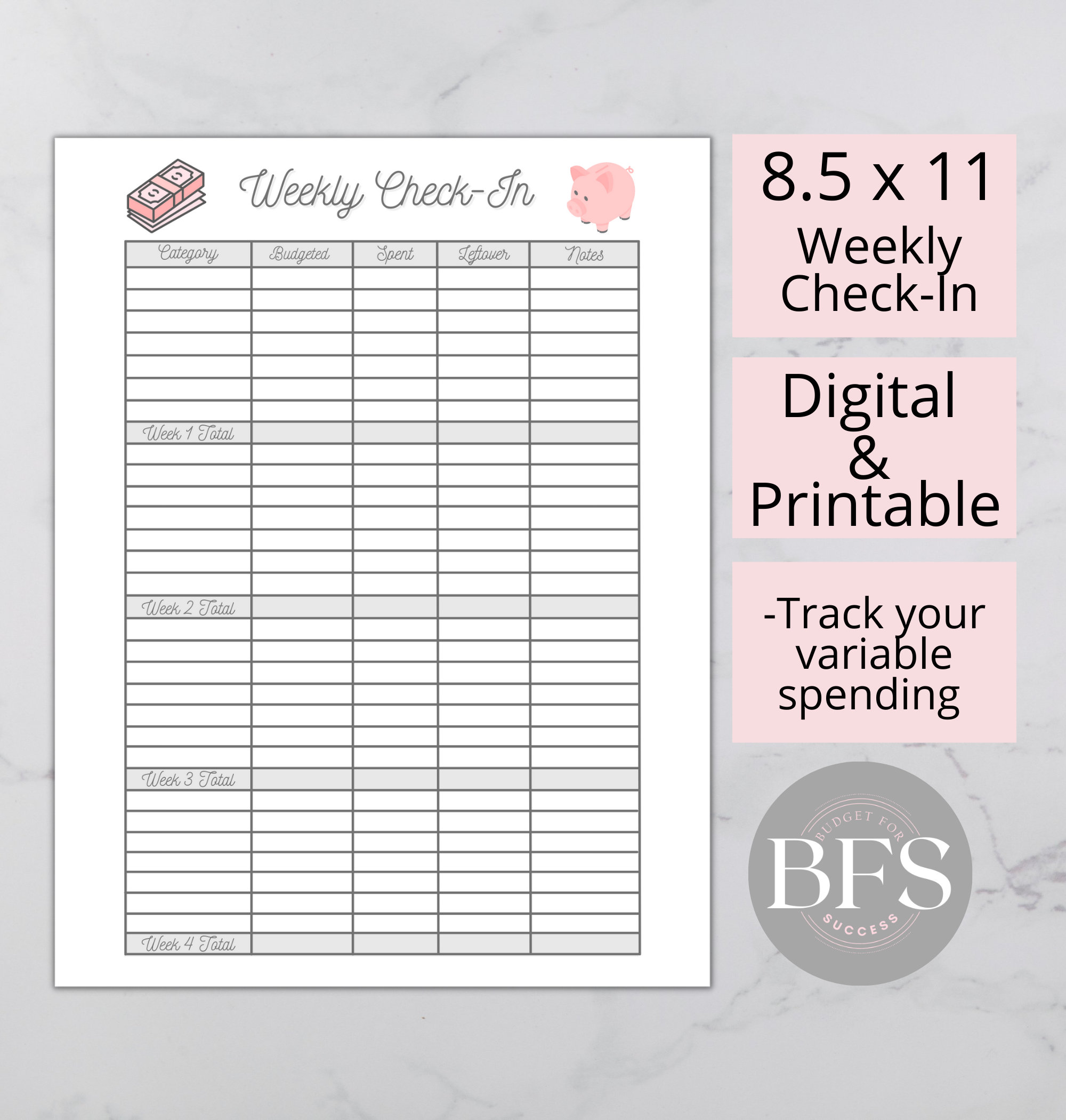 Printable Weekly Check in Worksheet | Budget Planner | Variable ...