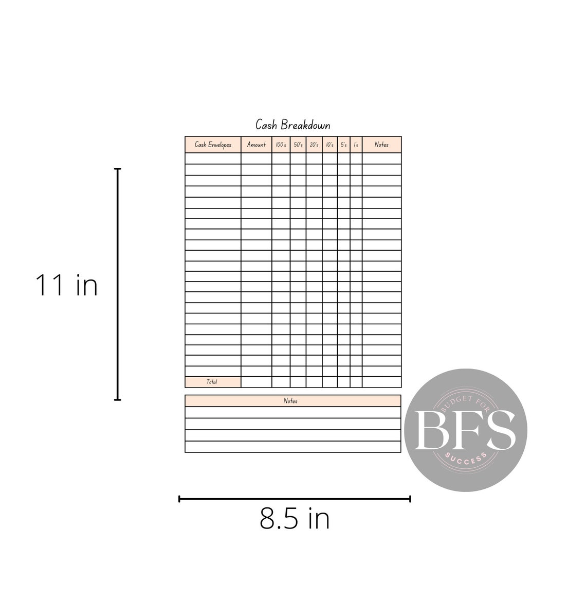 Printable Cash Breakdown Sheets Planner Sheets Planner Inserts Cash ...