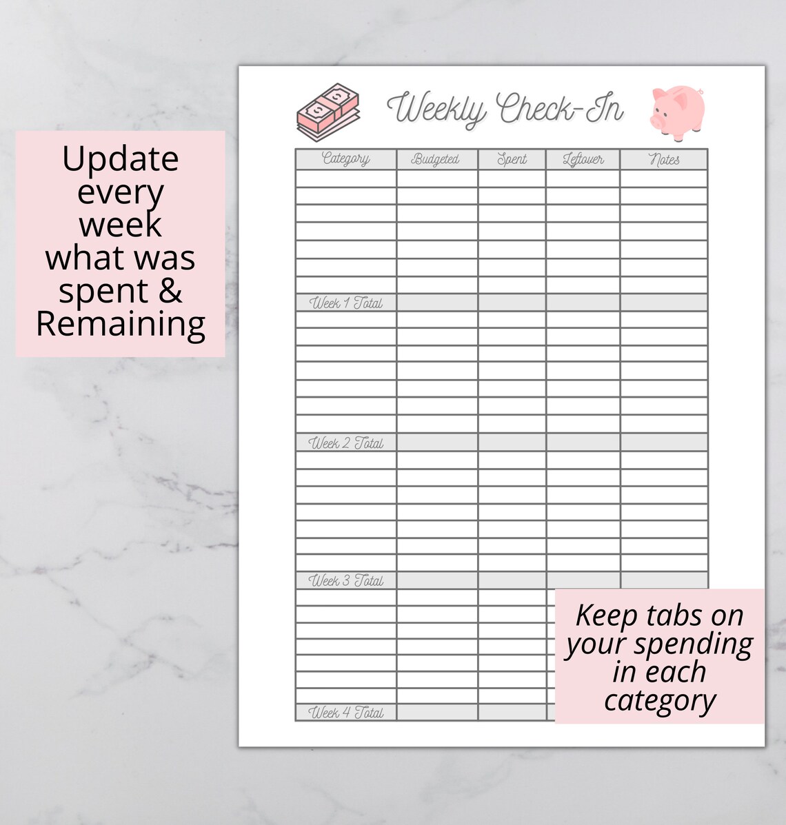 Printable Weekly Check in Worksheet Budget Planner Variable Spending ...