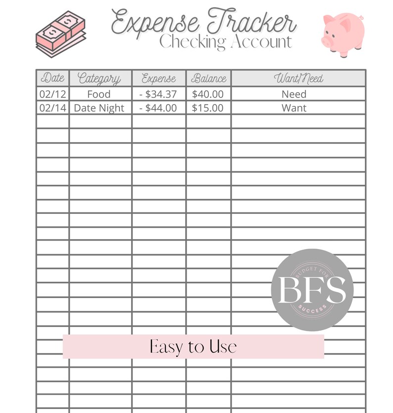 Printable Custom Expense Trackers Checking Account Savings - Etsy