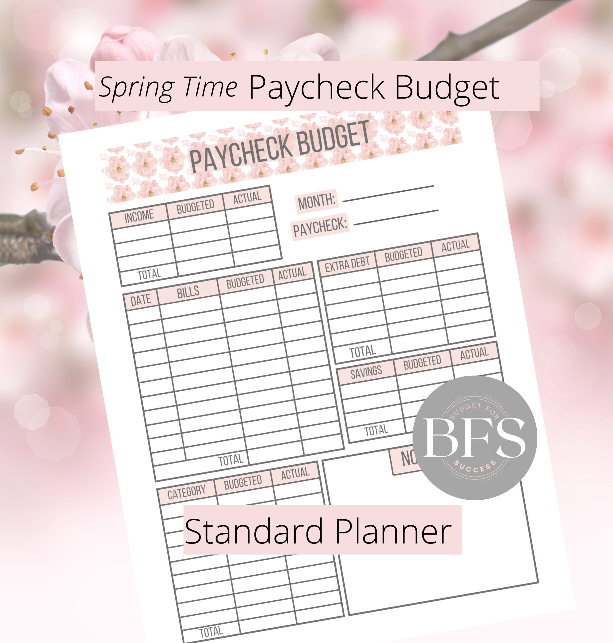 Printable Pink Spring Paycheck Weekly and Bi-weekly Budget - Etsy