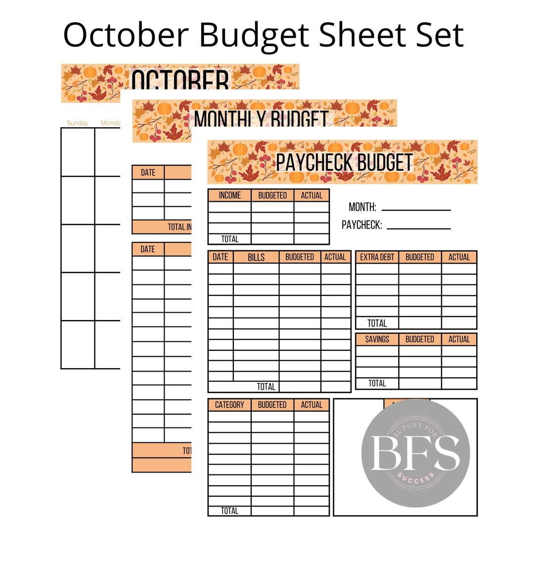 Printable October Fall Budget Bundle | Fall Budget Set | October ...