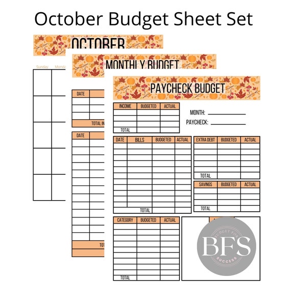 Printable October Fall Budget Bundle Fall Budget Set - Etsy