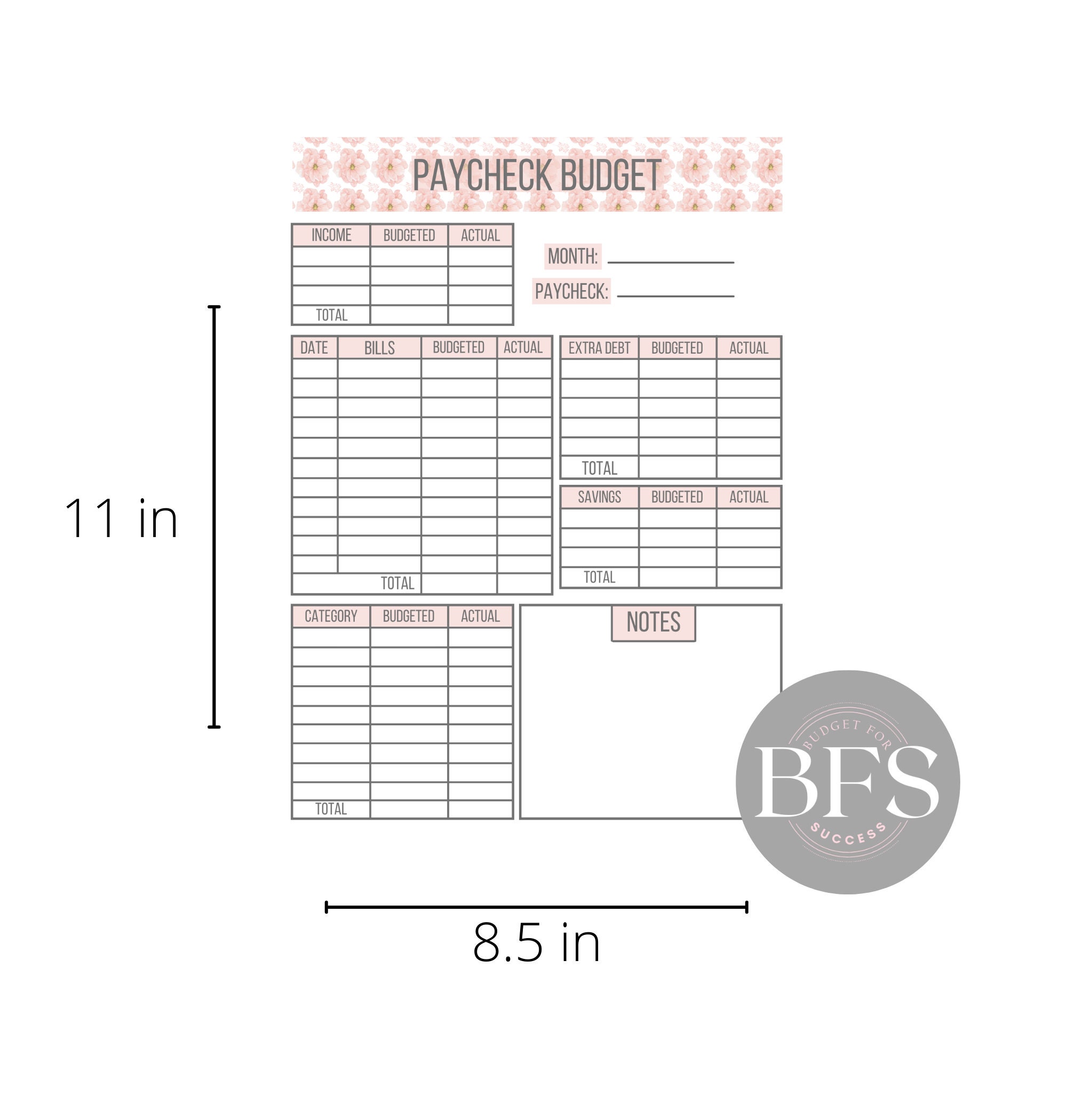 Printable Pink Spring Paycheck Weekly and Bi-weekly Budget - Etsy