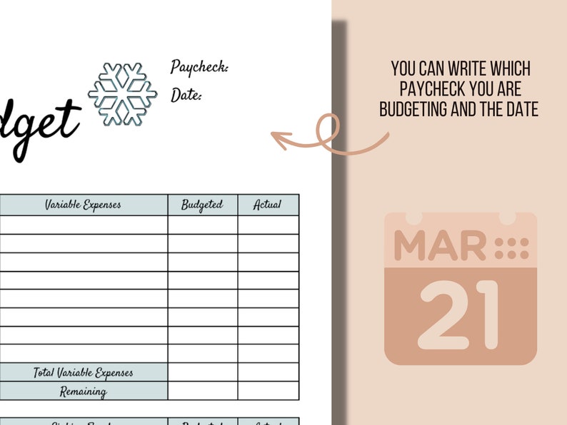 Digital Paycheck Budget Planner Sheet - Instant Download Paycheck ...