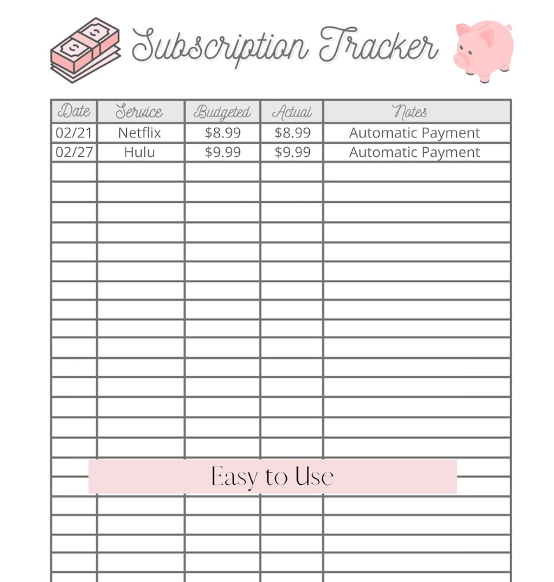 Printable Subscription Planner Tracker Instant Download Budgeting ...