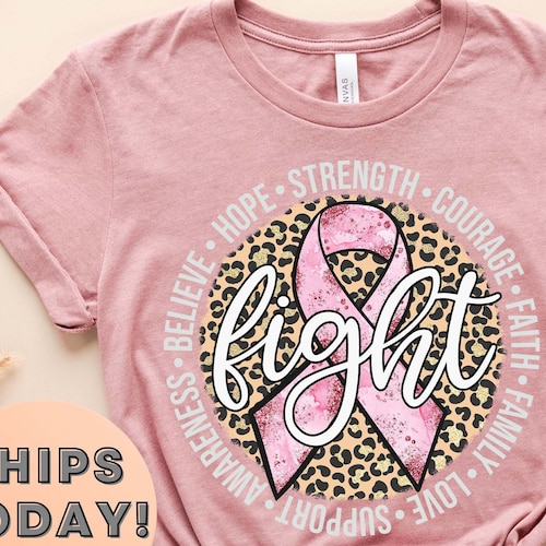 Fight Breast Cancer Shirt Pink Cancer Ribbon Shirt Leopard - Etsy