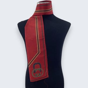 Rare 90s Vintage Gucci Silk Scarf – Red Luxurious Long Muffler ...