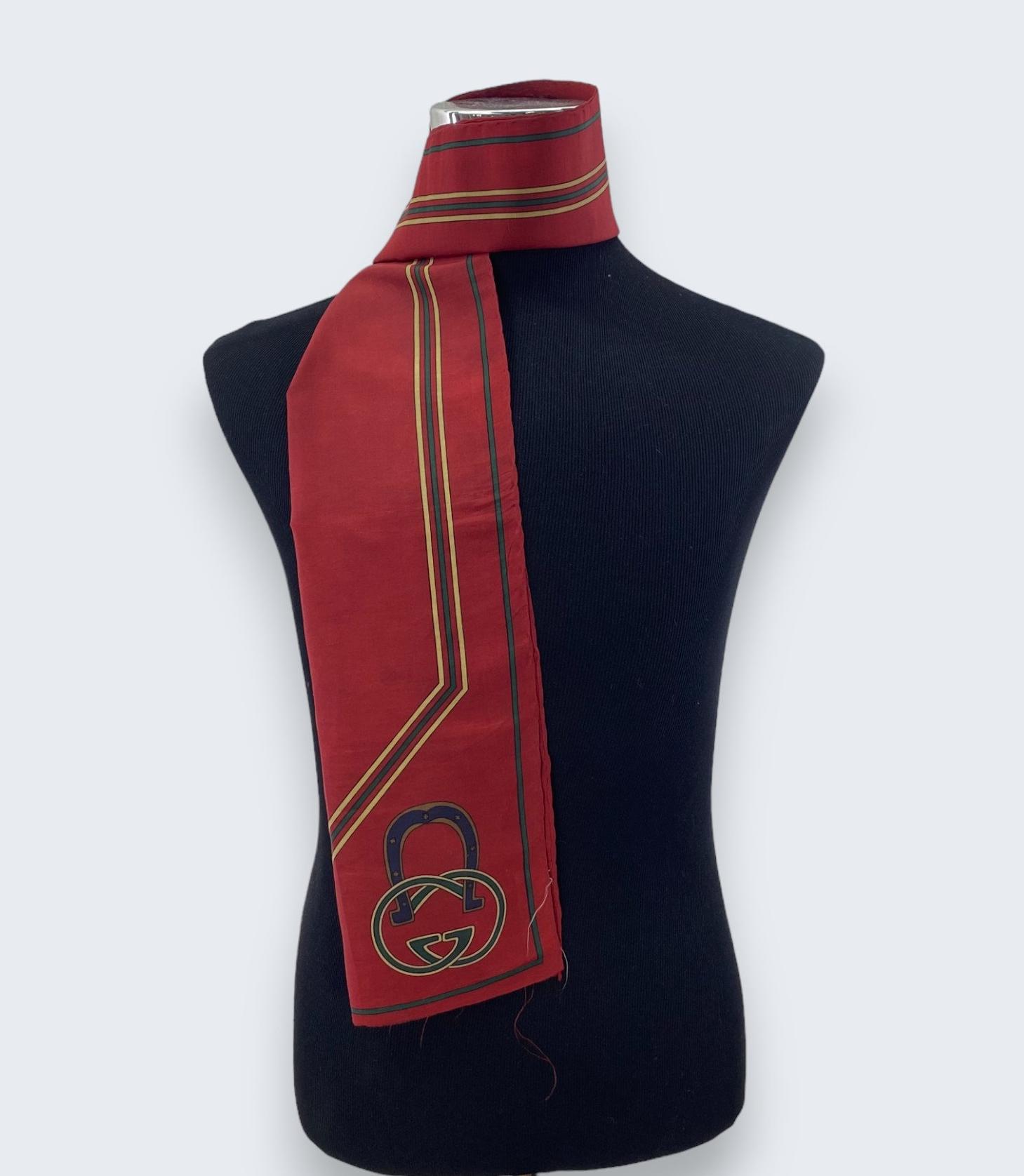 Rare 90s Vintage Gucci Silk Scarf – Red Luxurious Long Muffler ...