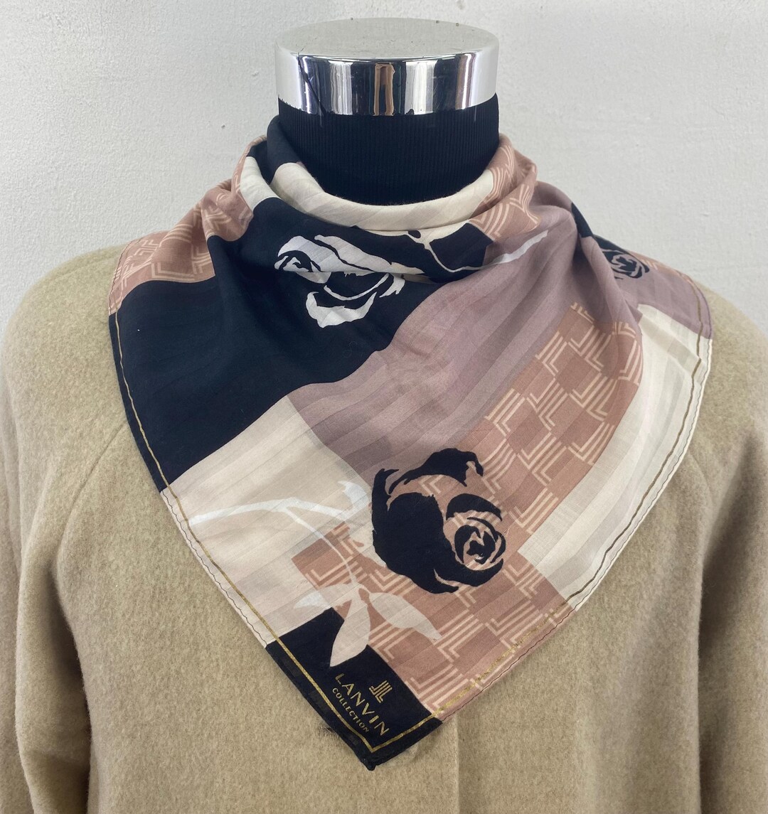 Vintage Lanvin Handkerchief - 90s Floral Roses Tartan Neckerchief ...