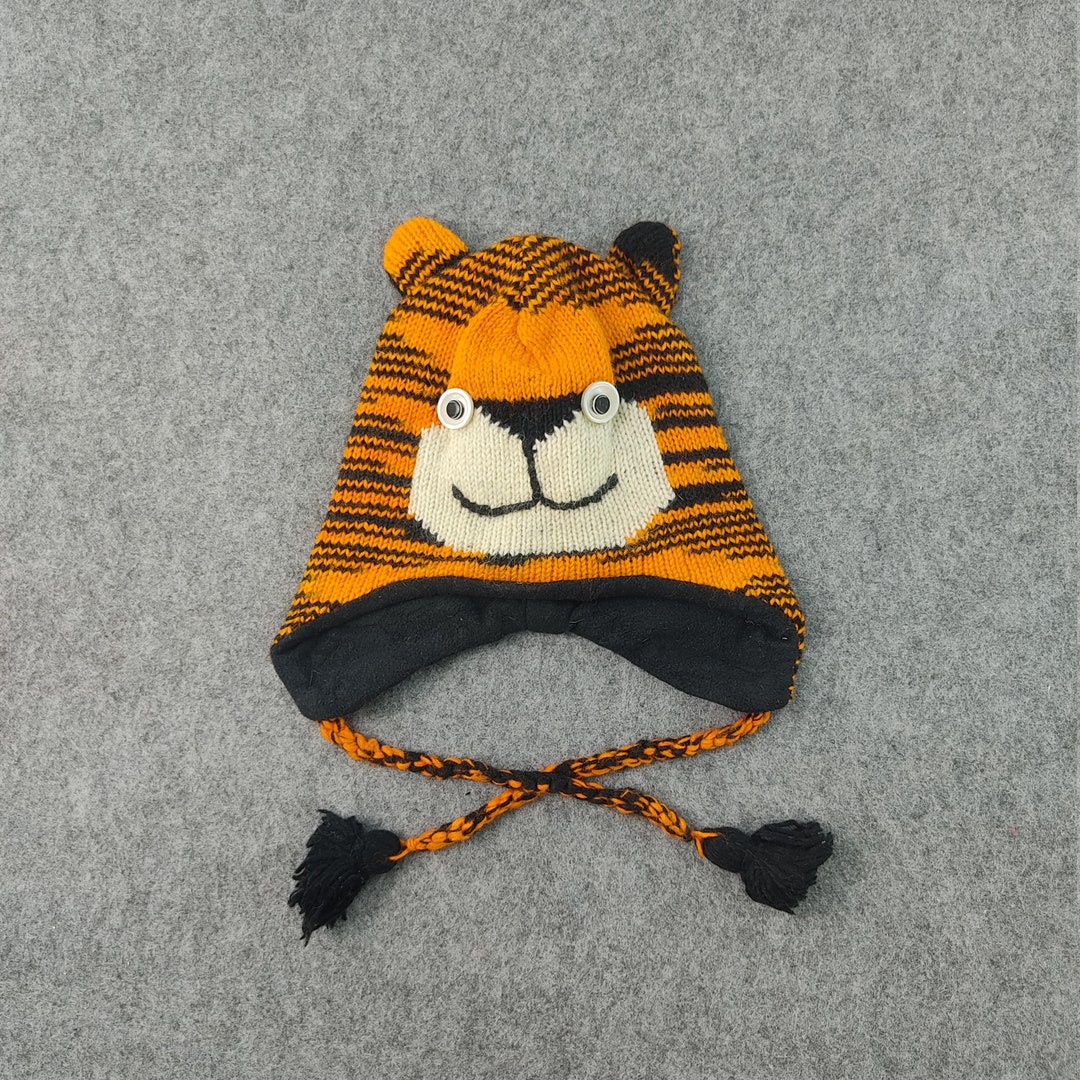 Ear Flap Hat Vintage Tiger Snow Cap Beanie Hat Knitted Crochet - Etsy