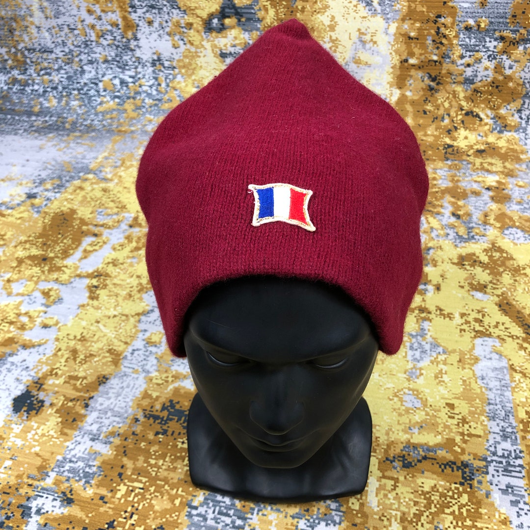 Vintage France Flag Beanie Hat Knitted Crochet Hats Beanie - Etsy
