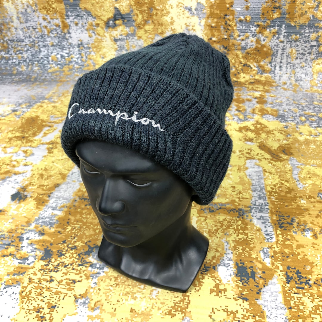 Vintage Champion Ribbed Retro Style Vintage Beanie Hat Warm & Stylish ...