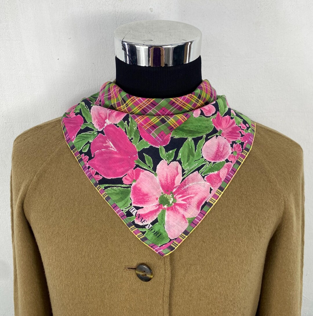 Vintage Hanae Mori Handkerchief 90s Floral Japanese Designer Kerchief ...