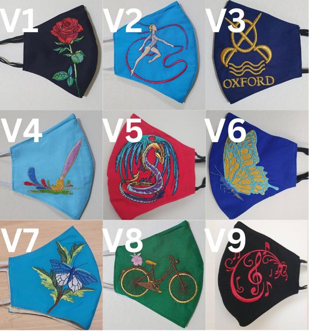 EMBROIDERED FACE MASK 2 Layers High Quality, Washable Face Masks With ...