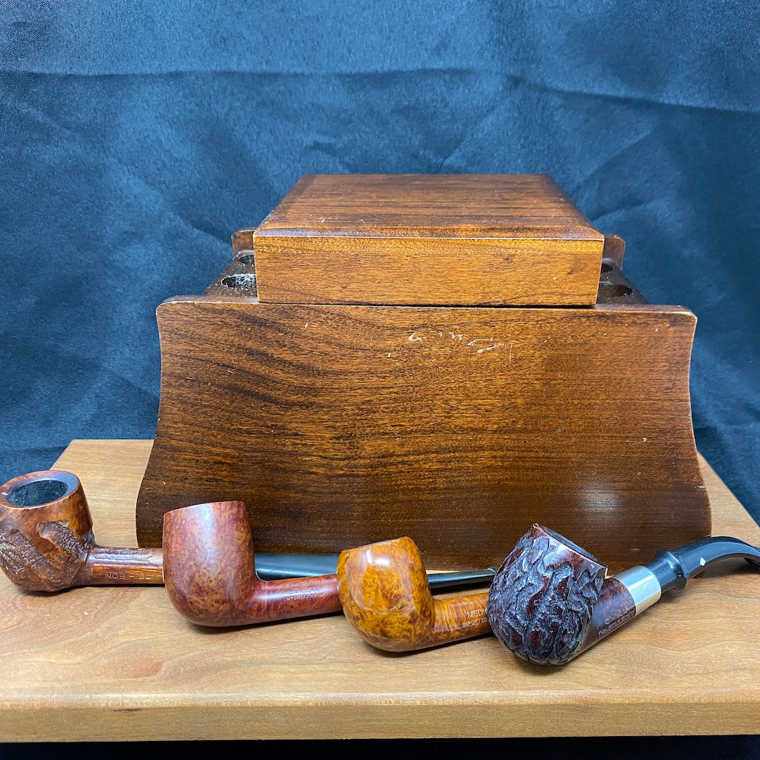 Vintage Pipe Stand With Humidor, Set of Wooden Pipes for Tobacco, Wood ...