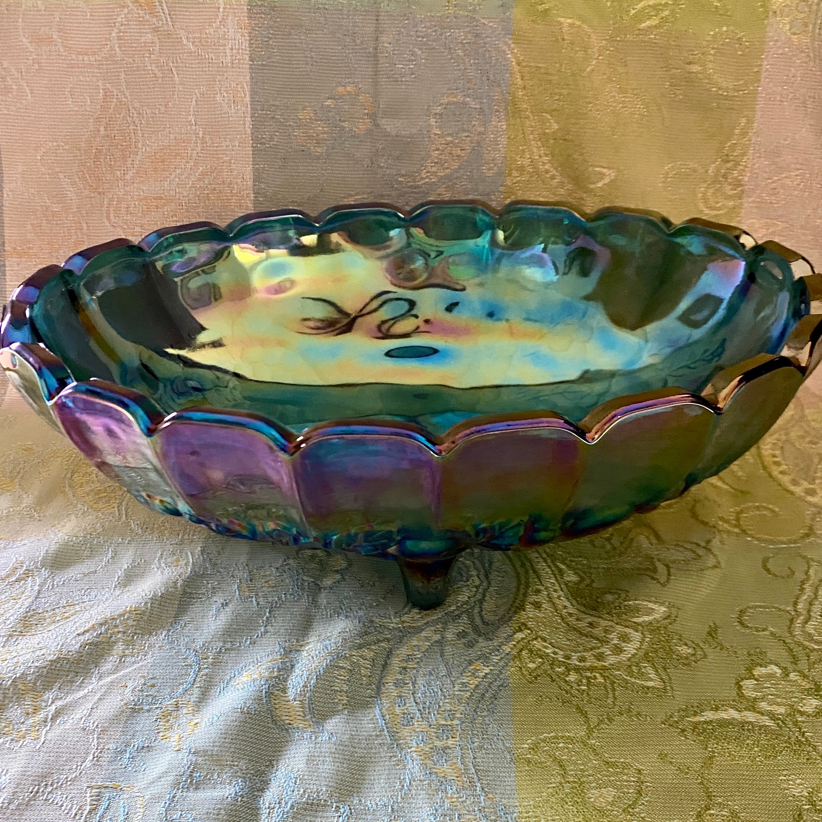 Blue Carnival glass oval bowl Vintage Carnival glass | Etsy