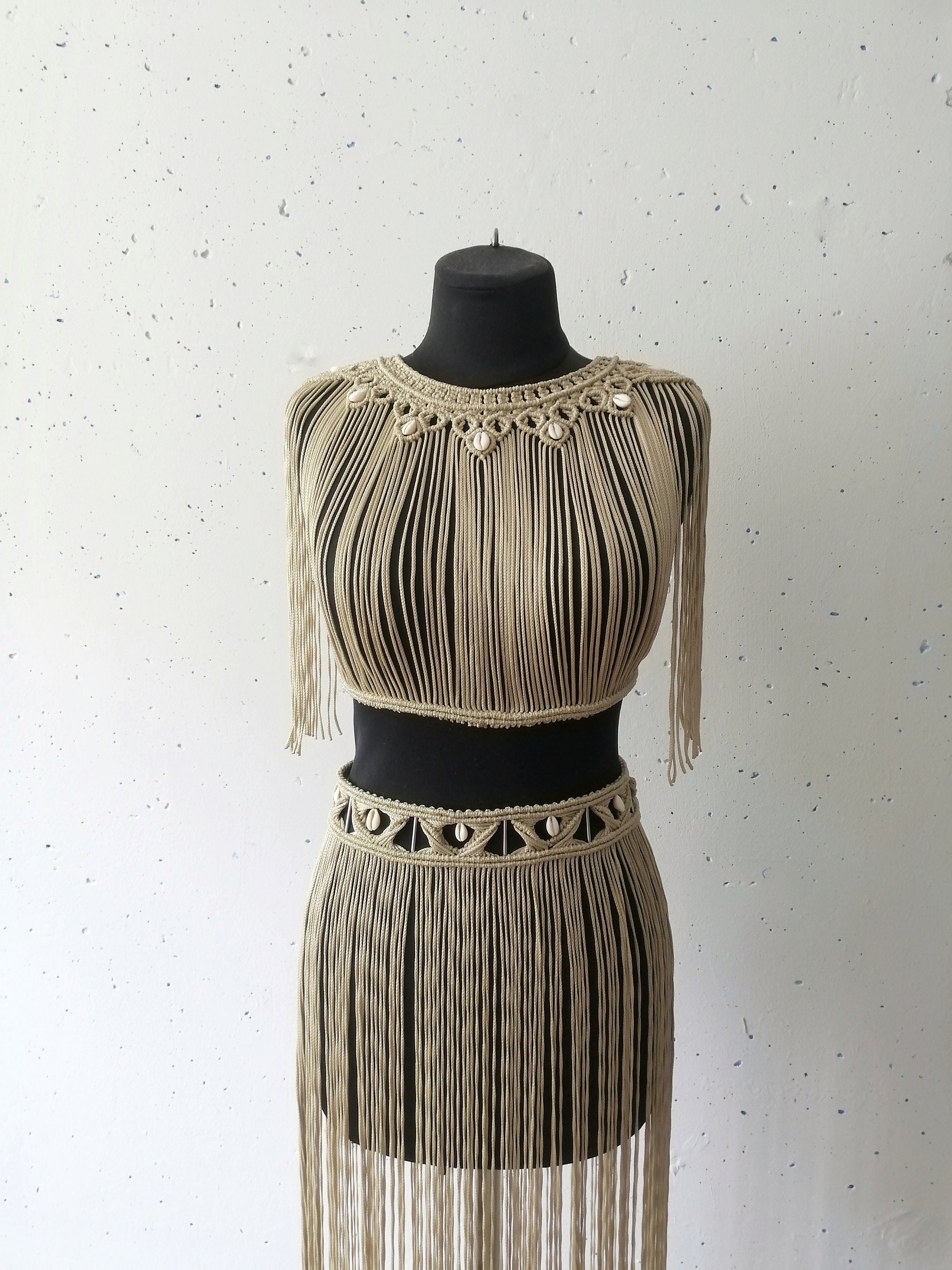 Macrame 2pieces Set Boho Dress Rope Costume Burning Woman With - Etsy