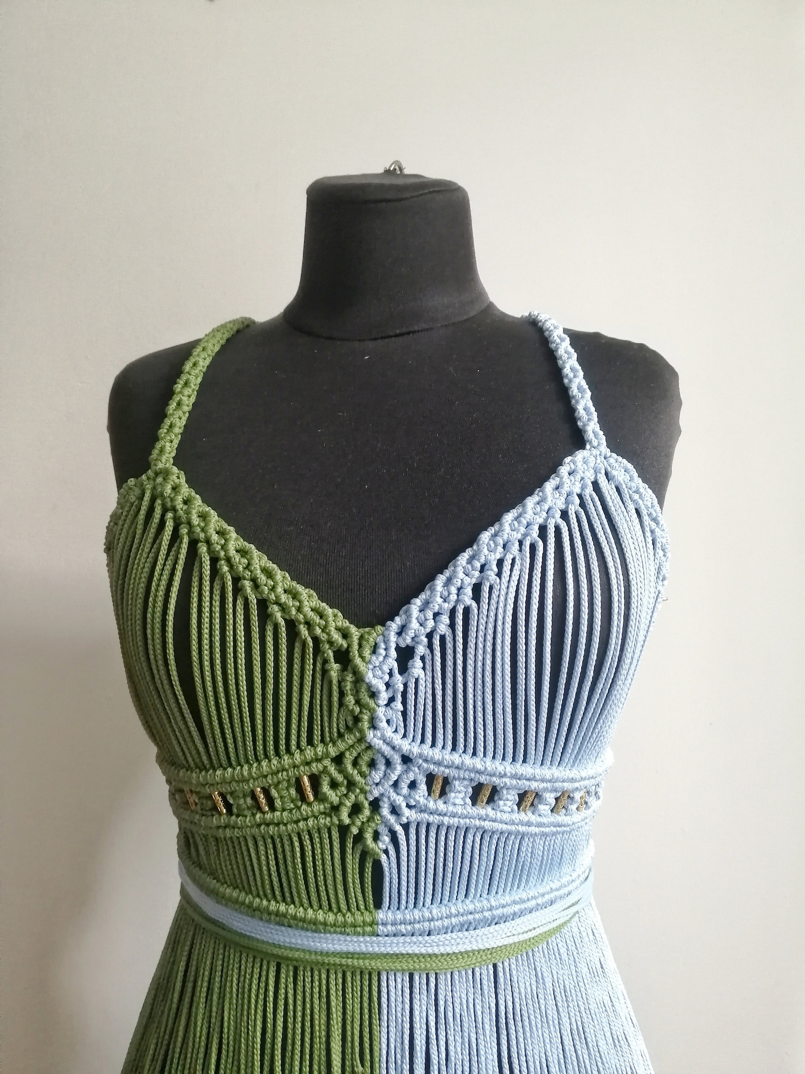 Green and Blue Macrame Dress Swimwear Cover-up, Rave Outfit Burning Man ...
