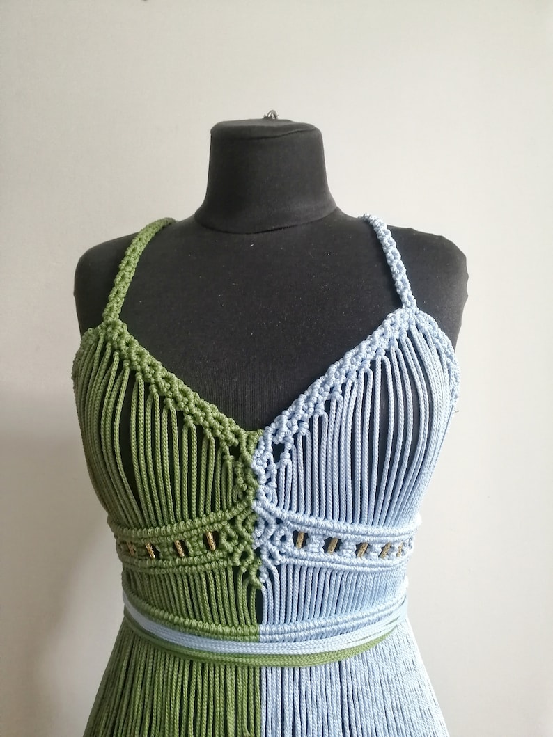 Green and Blue Macrame Dress Swimwear Cover-up, Rave Outfit Burning Man ...