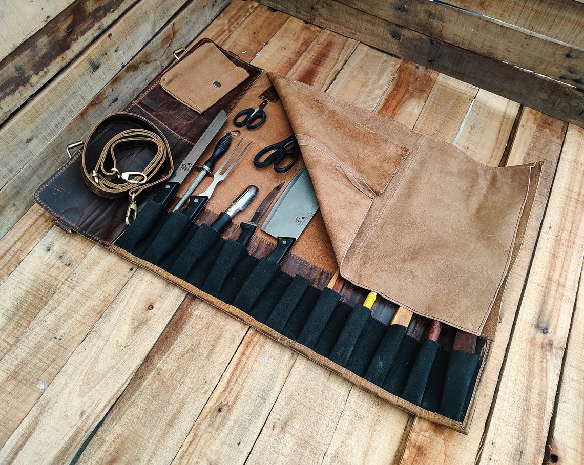 Personalised Leather Knife Roll Handmade Leather Chef Roll - Etsy