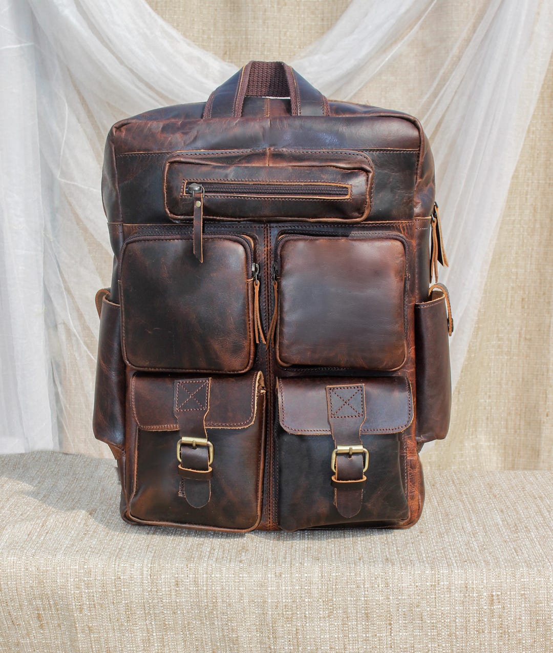 Handmade Buffalo Leather Laptop Backpack: Trekking Hiking Rucksack - Etsy