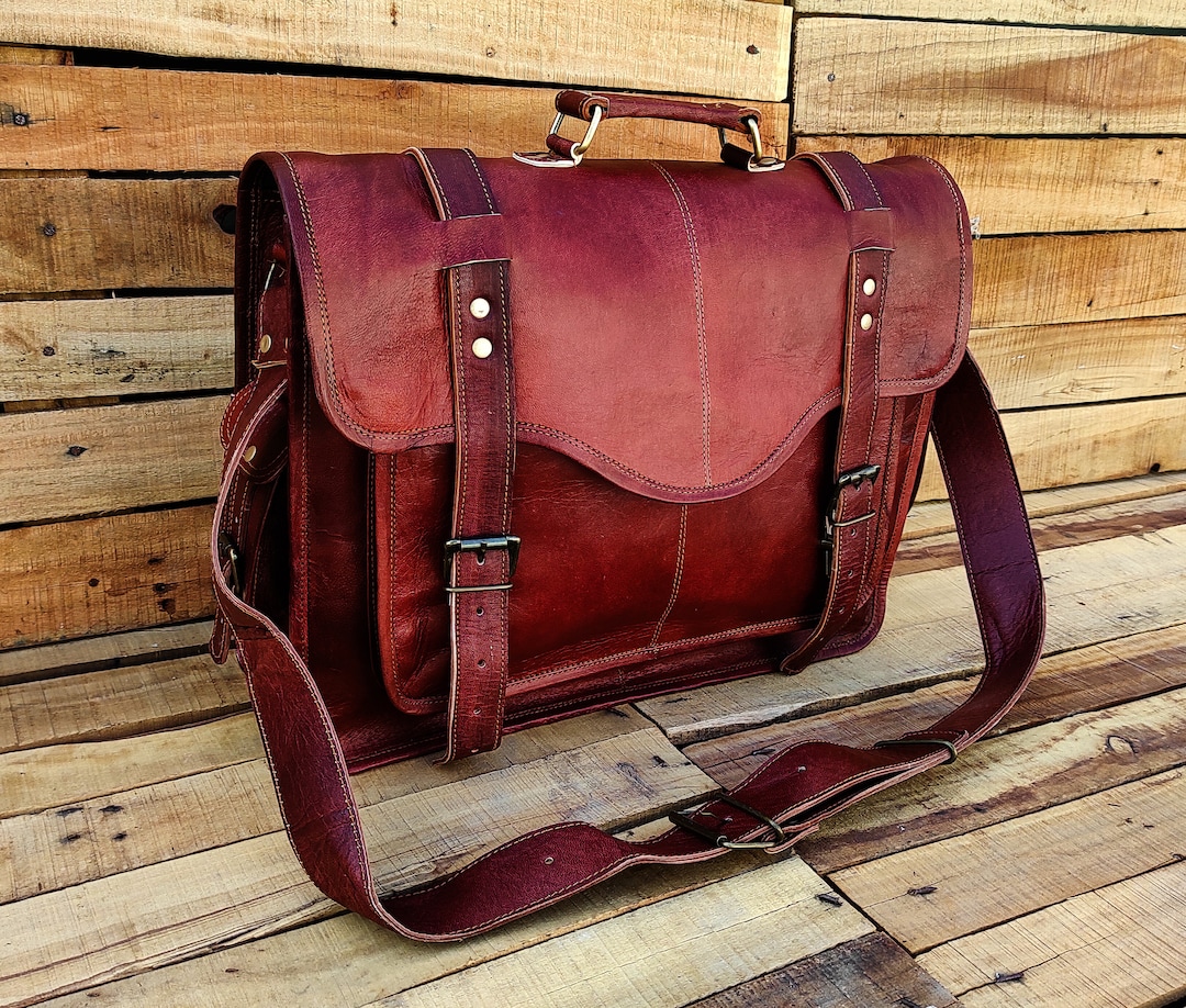 Leather Messenger Bag Leather Briefcase for Men Woman Handmade Laptop ...