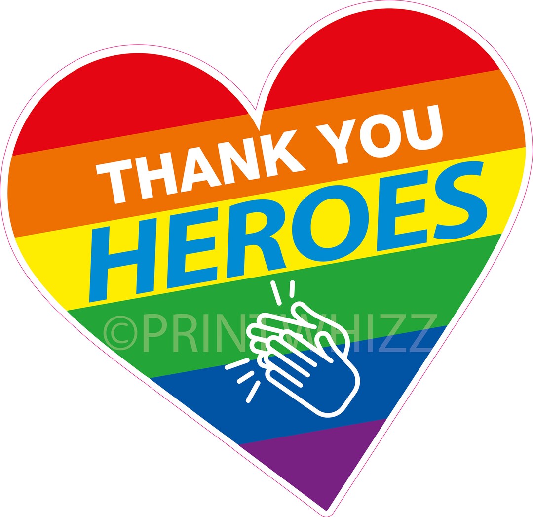 Thank You Heroes Rainbow Heart Shape Vinyl Sticker Car Bumper Door ...