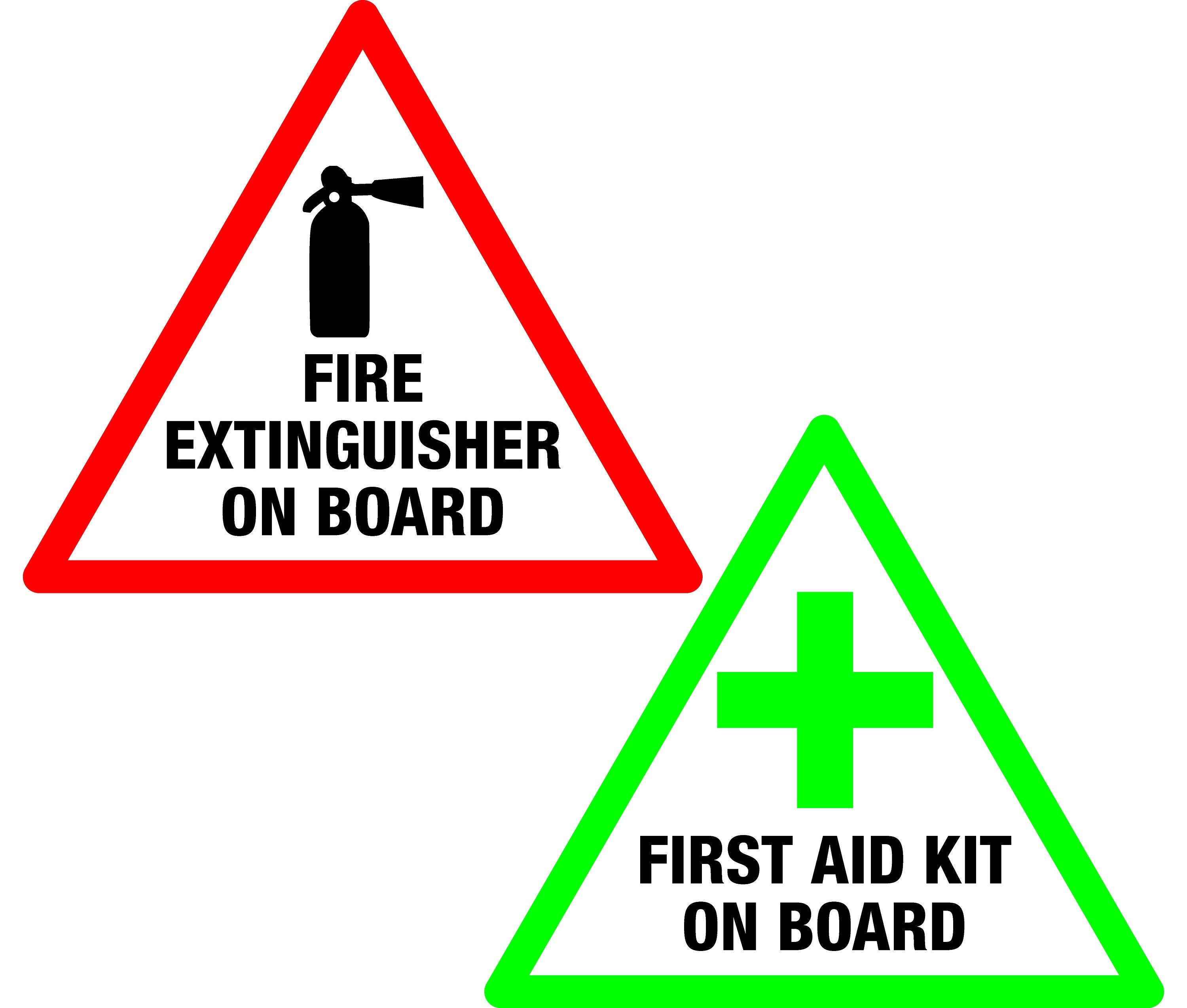 First Aid & Fire Extinguisher on Board 100mm Vinyl Sticker Label Taxi ...