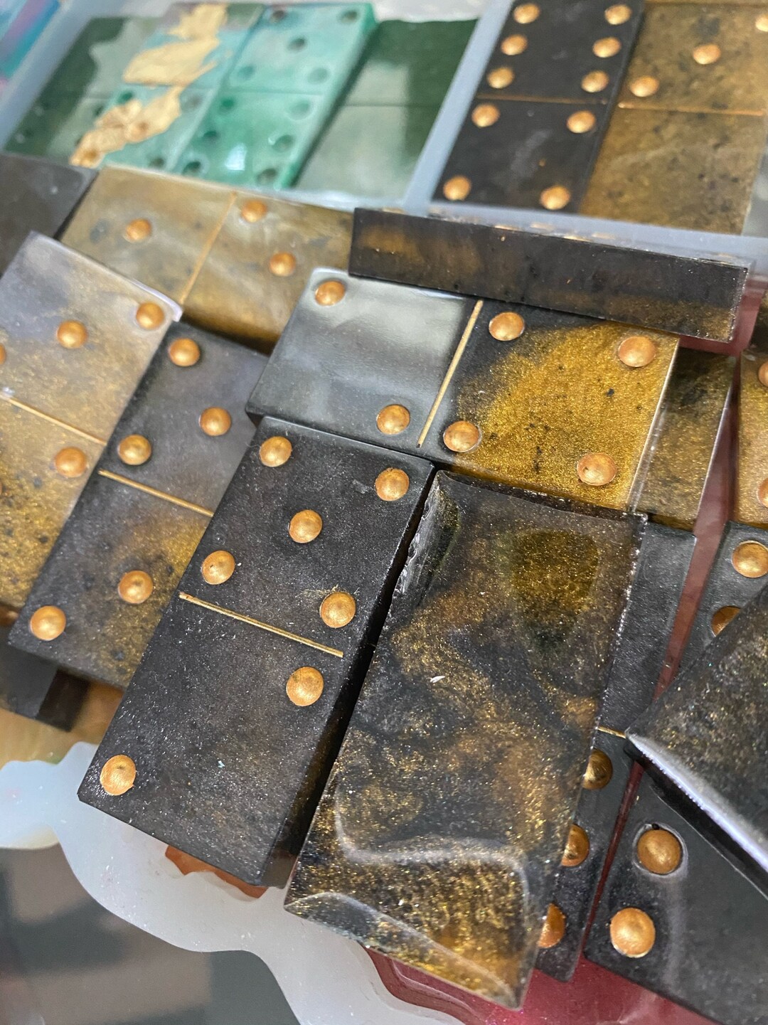 Black and Gold Domino Set With Box - Etsy