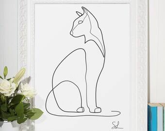 Printable Minimalist Playing Cat One Line Art Print | Etsy