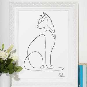 Printable Minimalist Sitting Cat One Line Wall Art Print | Etsy