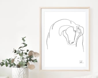 Printable Minimalist Dressage Horse Wall Art Drawing, Equestrian Horse ...