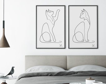 Line Drawing Two Cats - Etsy