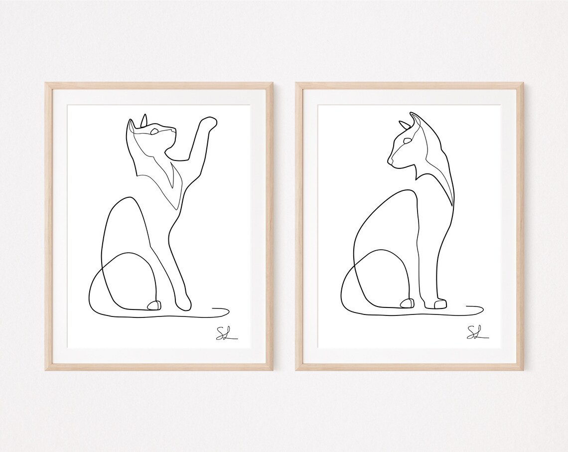 Set of Two Printable Cats Line Art Print Cat Drawing Poster - Etsy