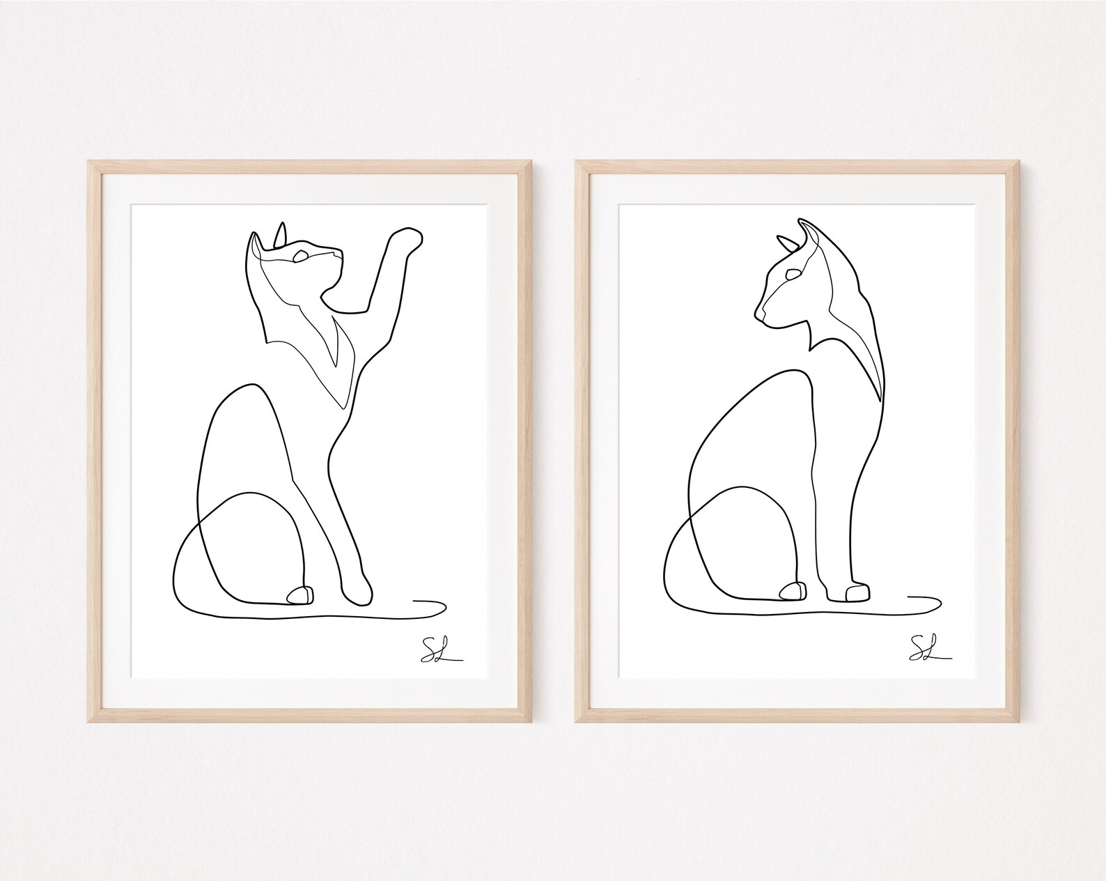 Set of Two Printable Cats Line Art Print Cat Drawing Poster - Etsy
