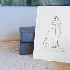 Printable Minimalist Sitting Cat One Line Wall Art Print | Etsy