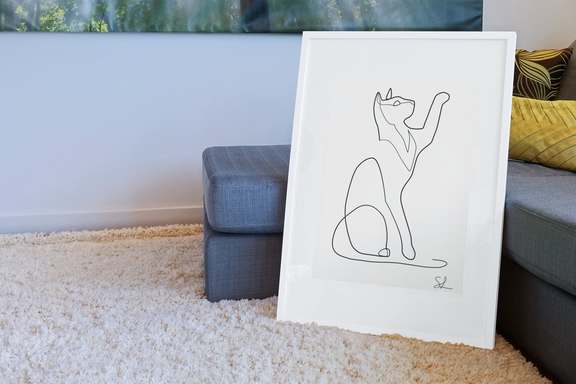 Printable Minimalist Playing Cat One Line Art Print | Etsy