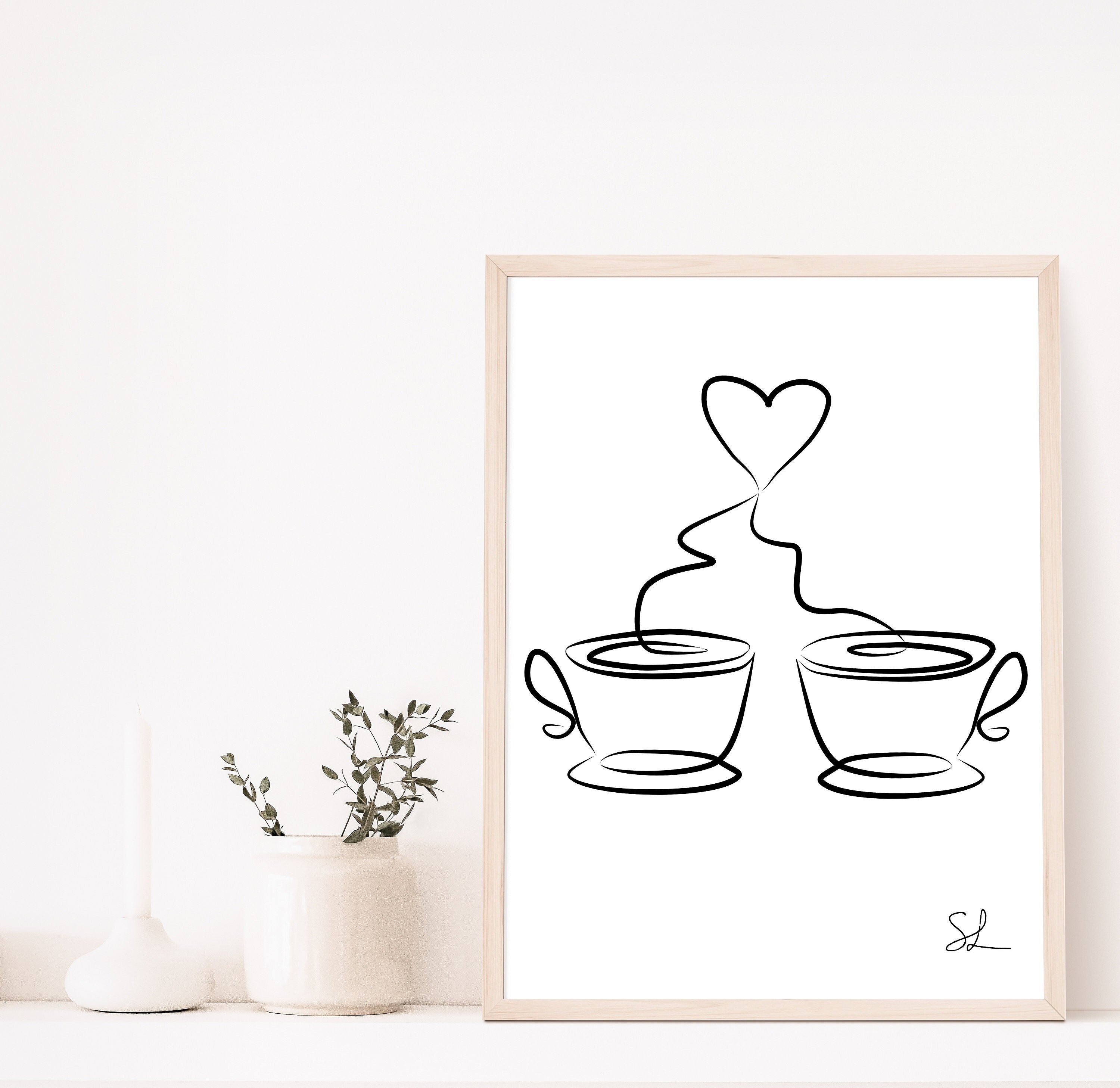 Coffee Cups Line Art Print Coffee Lover Wall Art Coffee One - Etsy