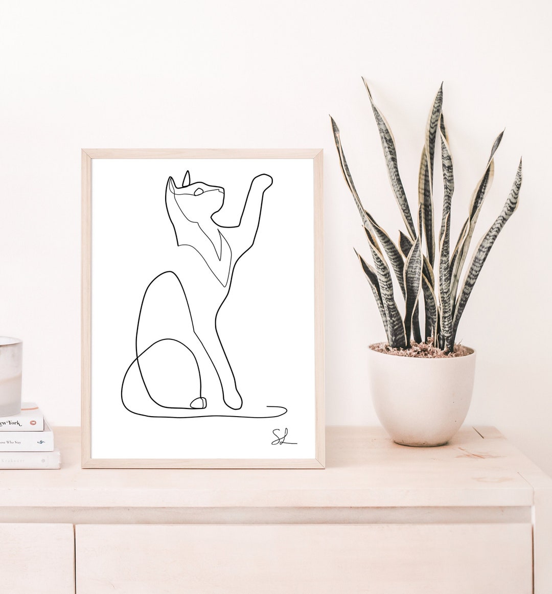 Printable Minimalist Playing Cat One Line Minimalist Art Print, Clip ...