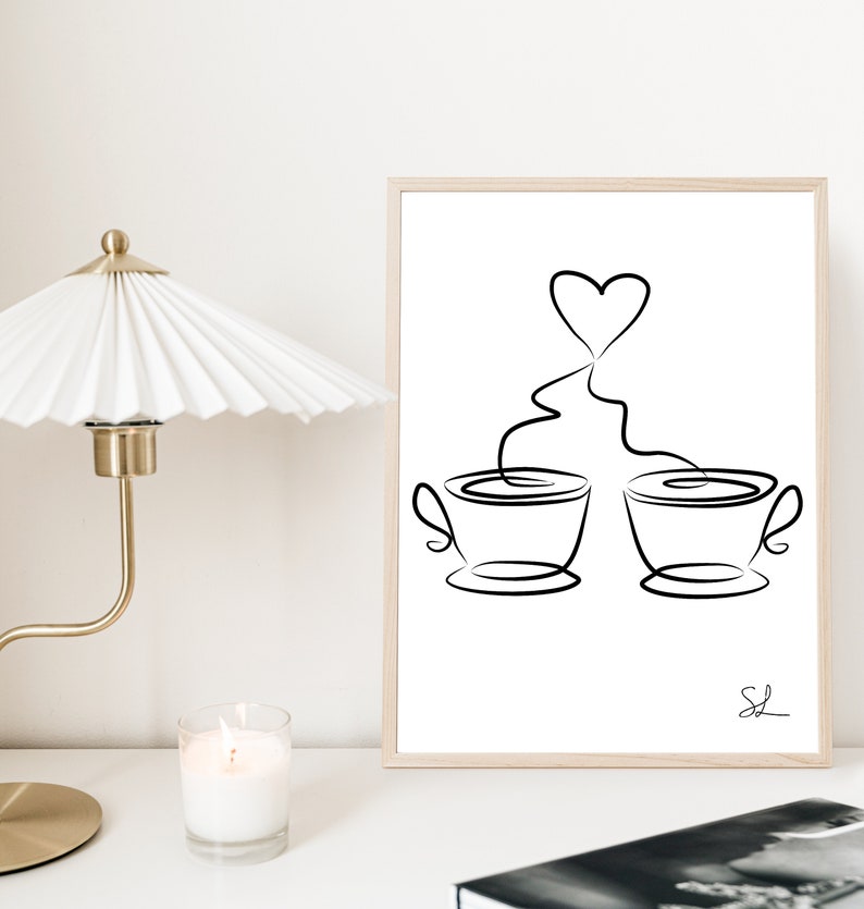 Coffee Cups Line Art Print, Coffee Lover Wall Art, Coffee One Line ...