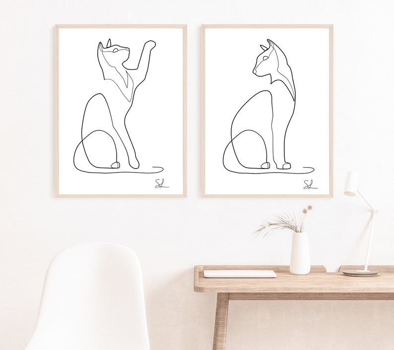 Set of Two Printable Cats Line Art Print Cat Drawing Poster - Etsy