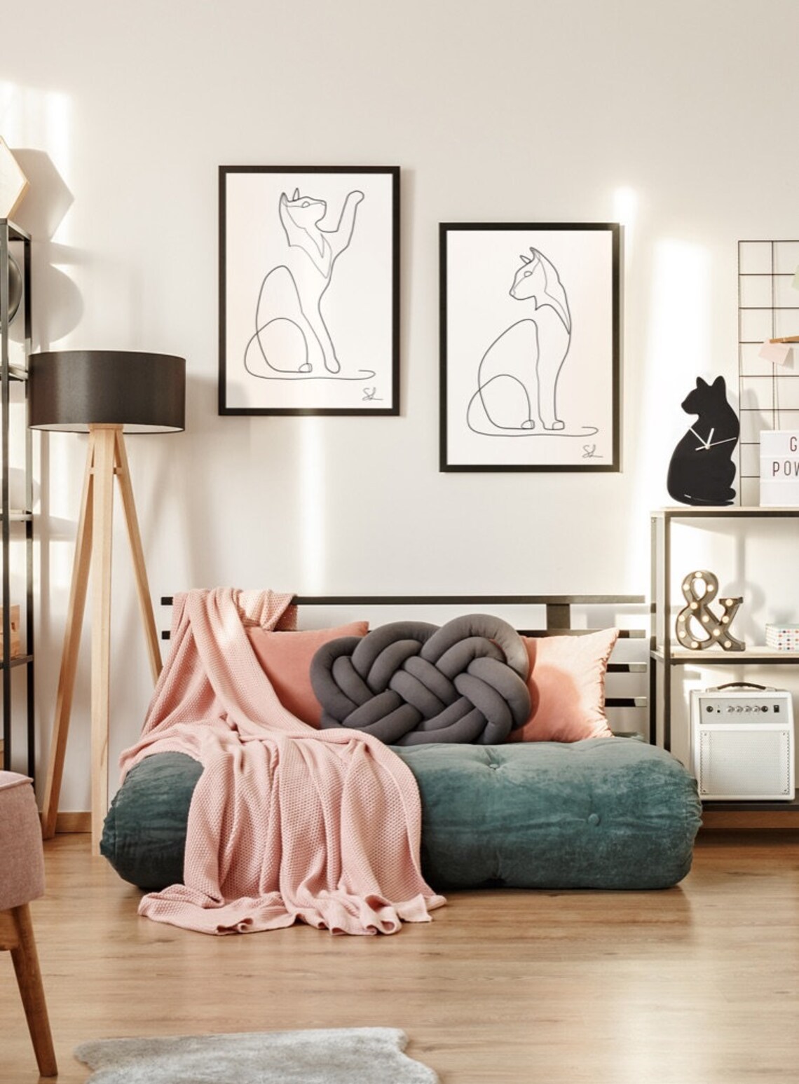 Set of Two Printable Cats Line Art Print Cat Drawing Poster | Etsy